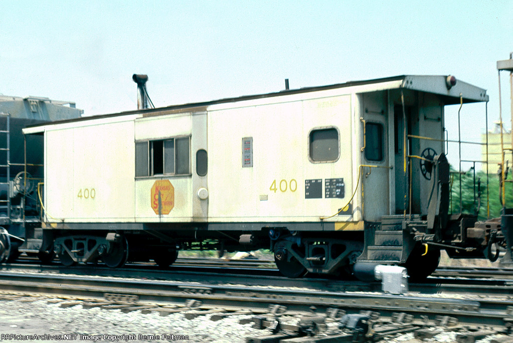 Kansas City Southern caboose #400, first of a double-caboose set on a westbound train,